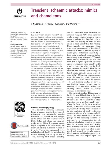 Pdf Transient Ischaemic Attacks Mimics And Chameleons