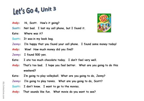 Lets Go 4 Unit 3 Comprehensive Rea English Esl Worksheets Pdf And Doc