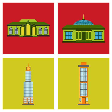 고립 된 도시 건물 아이콘 설정 다른 벡터 Ai Eps Uidownload