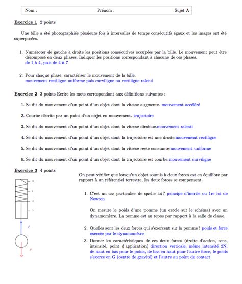 D Physique Et Chimie Correction DS Mouvements Et Forces