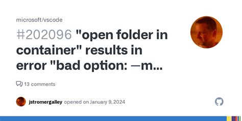 open folder in container results in error bad option ms enable