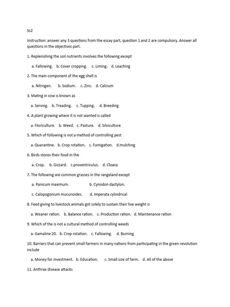 Ss2 Agriculture Questions Pdf Crop Rotation Pest Organism