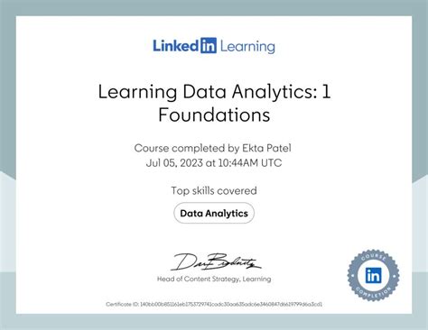 ekta patel on linkedin certificate of completion