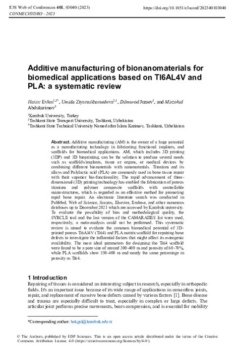 Pdf Additive Manufacturing Of Bionanomaterials For Biomedical