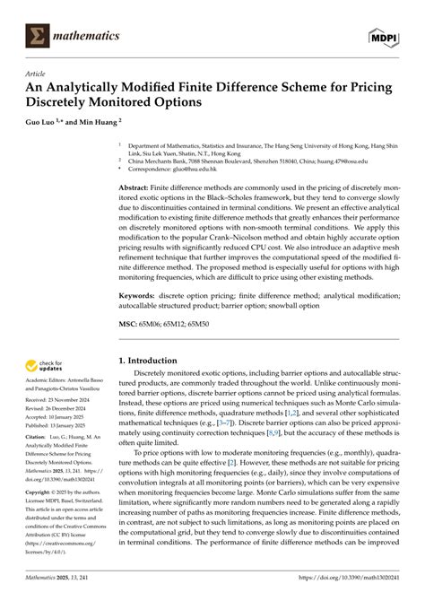 Pdf An Analytically Modified Finite Difference Scheme For Pricing Discretely Monitored Options