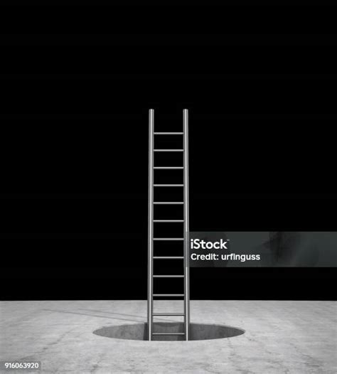 구멍에서 나온다 하 고 검은색 바탕에 상단에 이르게 하는 사다리 3 차원 일러스트 레이 션 구멍에 대한 스톡 사진 및 기타 이미지 Istock