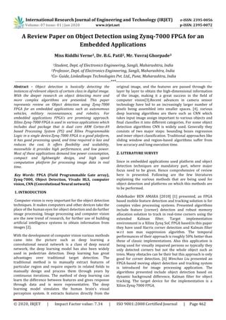 IRJET A Review Paper On Object Detection Using Zynq 7000 FPGA For An