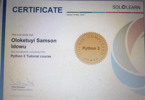 Oloketuyi Samson On Linkedin My Phyton Tutorial Certificate Fantastic