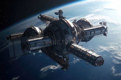 A Sleek And Futuristic Space Station Orbiting The Earth Stock Illustration Illustration Of