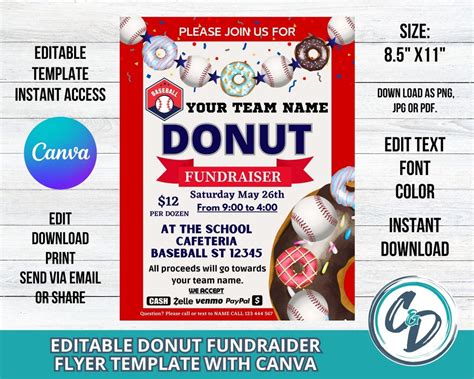 Baseball Donut Fundraiser Flyer Printable Baseball Donut Party
