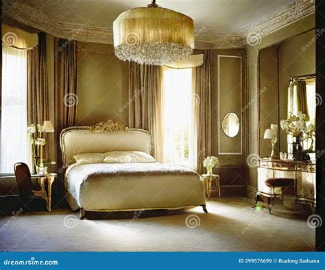 Watercolor Of Opulent Bedroom Adorned In Sophisticated Stock