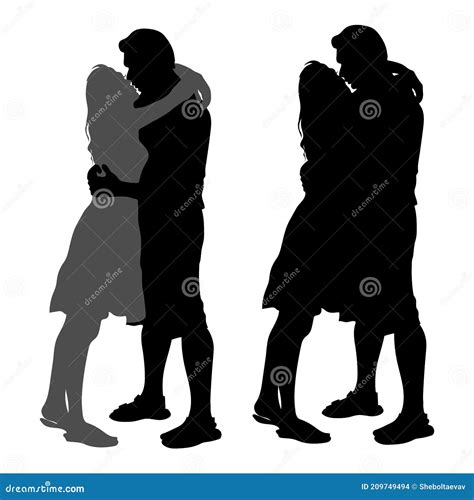 Vector Silhouettes Of A Couple In Love A Guy And A Girl Are Hugging Each Other Kissing A Man