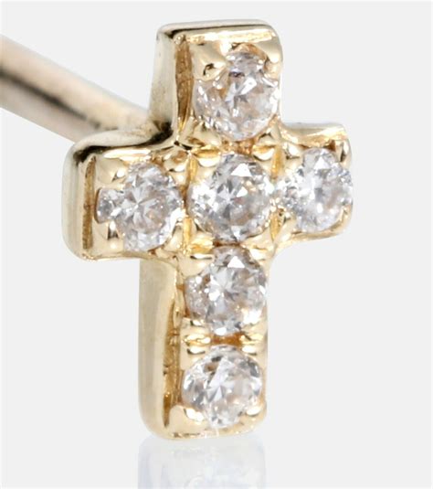 Sydney Evan Tiny Cross 14kt Gold And Diamonds Earring Sydney Evan