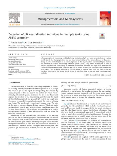 Detection Of Ph Neutralization Technique In Multiple Tanks Using Anfis