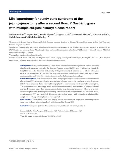 Pdf Mini Laparotomy For Candy Cane Syndrome At The Jejunojejunostomy