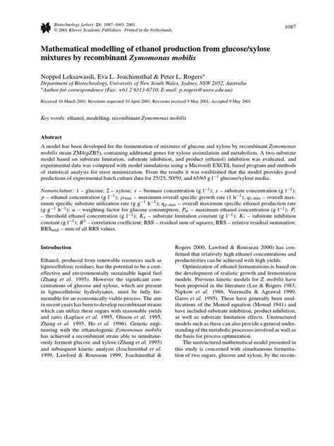 mathematical modeling pdf fermentation glucose
