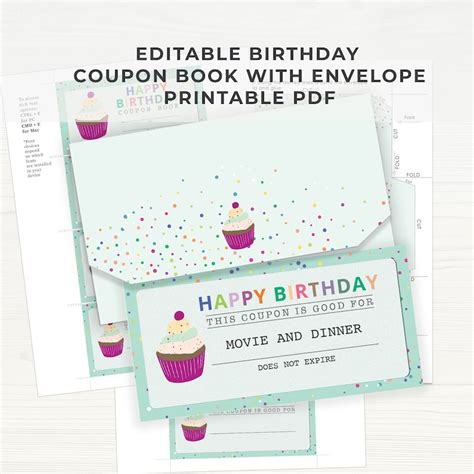 Editable Birthday Coupon Book Printable Pdf Coupons With Envelope
