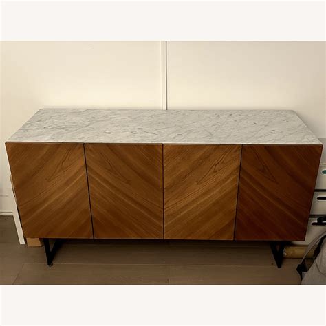 Cb2 Suspend 57 Walnut Wood Media Console With White Marble Top Aptdeco
