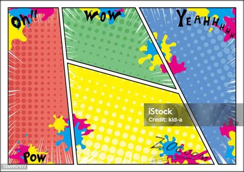코믹 스트립 레이아웃 프레임 및 영어 사운드 효과의 그림 낙서 패턴에 대한 스톡 벡터 아트 및 기타 이미지 낙서 패턴 다중 색상 만화 Istock