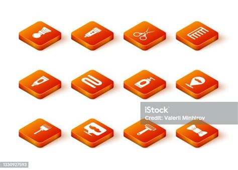 헤어 브러시 이발소 크림 또는 로션 화장품 튜브 수건 면도 면도기 나비 넥타이와 아이콘을 설정합니다 벡터 3차원 형태에 대한 스톡 벡터 아트 및 기타 이미지 Istock