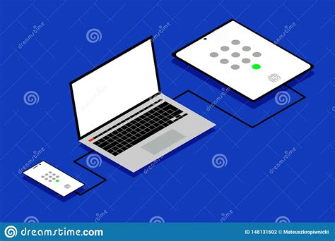 Concept Of Simple It Workstation With Passcode And Biometric Authentication Icons Stock Vector