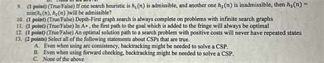 Solved 9. (1 point) (True/False) If one search heuristic is | Chegg.com