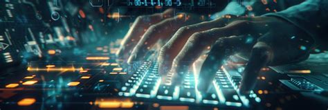 A Hacker39s Hands Rapidly Type On A Keyboard While Digital Symbols And Codes Overlay The