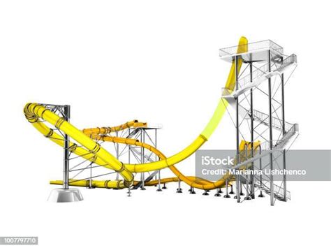 현대 옐로우 워터 롤러 코스터 타고 워터 파크 3d 렌더링에 대 한 흰색 바탕에 그림자 곡선에 대한 스톡 사진 및 기타 이미지 곡선 금속 나선형 Istock