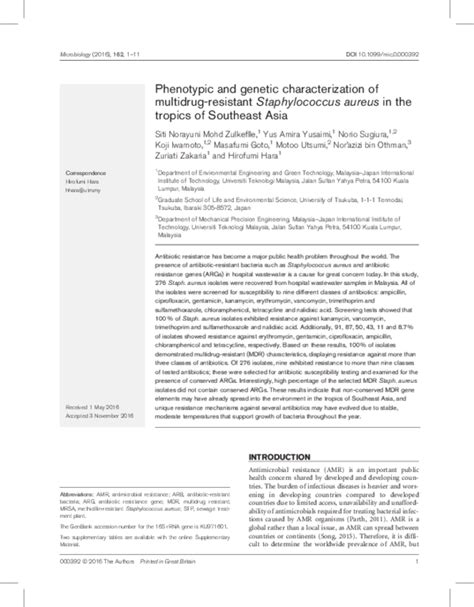 Pdf Phenotypic And Genetic Characterization Of Multidrug Resistant Staphylococcus Aureus In