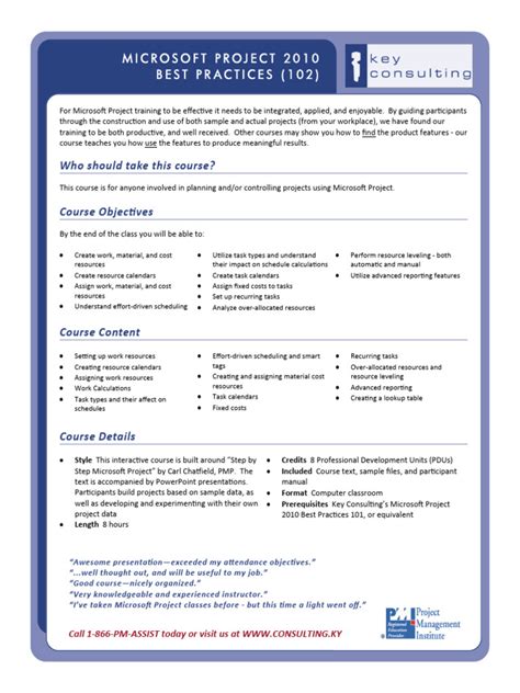 8 microsoft project 2010 best practices 102 pdf project management