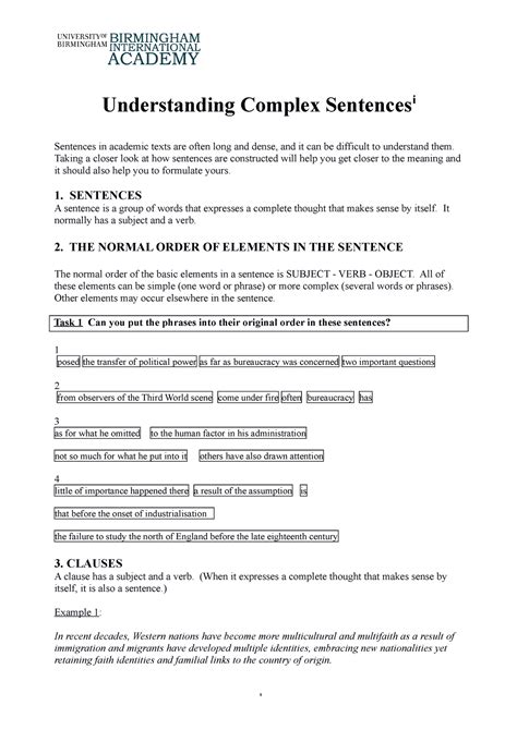 44 Understanding Complex Sentences Understanding Complex Sentences I