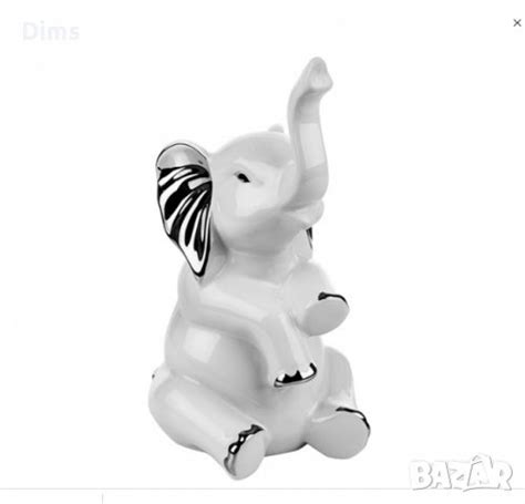 Статуетка на слон фигура от керамика бял и сребро в Статуетки в гр