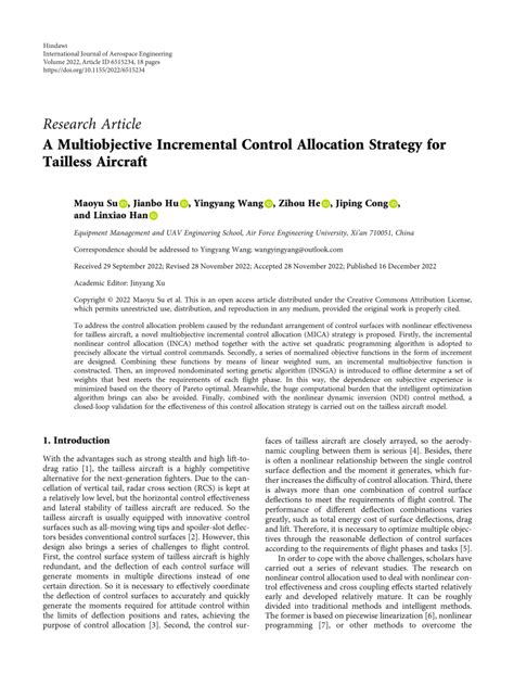 Pdf A Multiobjective Incremental Control Allocation Strategy For Tailless Aircraft