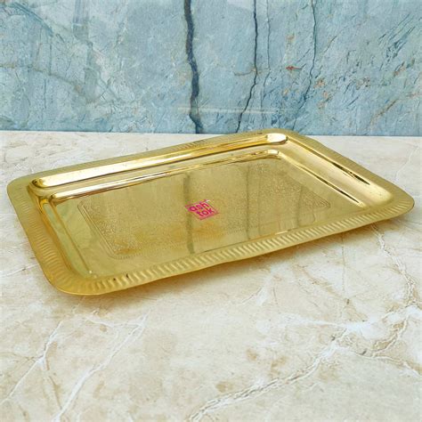 Rectangular Shape Brass Tray Hammered Design Brass Serving Tray Ashtok