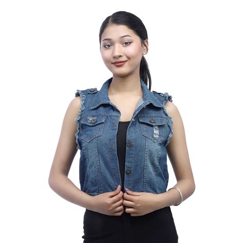 Sleeveless Denim Jeans Outer For Women Np