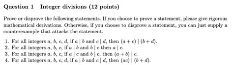 Solved Question 1 Integer Divisions 12 Points Prove Or