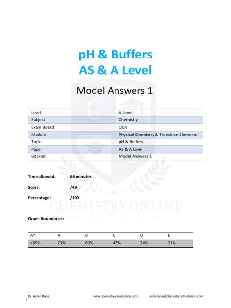 23 Ph Buffers Model Answers Booklet 1 As Alevel Ocr A Level Chemistry