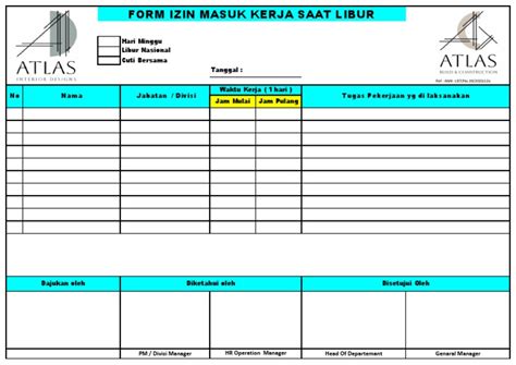 Form Izin Masuk Kerja Saat Libur Pdf