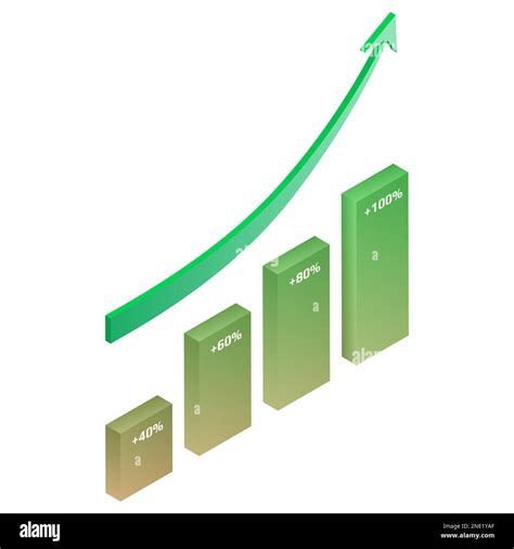 Chart And Upward Arrow Isometric In Green Color Isolated On White Background Vector Design