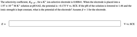 Solved The Selectivity Coefficient Kkh For A K