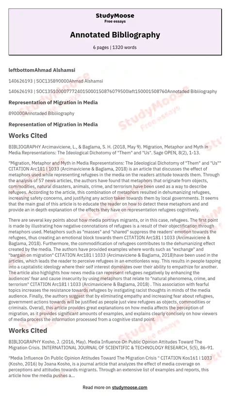 Annotated Bibliography Free Essay Example