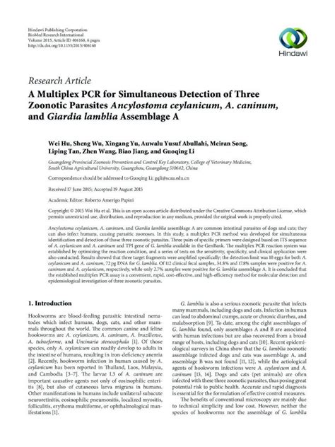 Pdf Ancylostoma Ceylanicum A Caninum Toxocara Cati Trichuris Vulpis