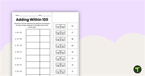 Adding With Strip Diagram Cut And Paste Worksheet Teach Starter