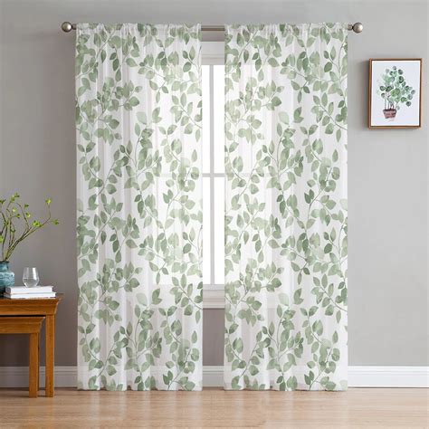 Branches Leaves Gradient Window Tulle Curtains For Living Room Kitchen