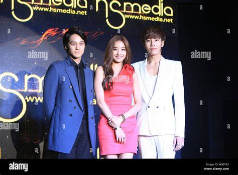 From Left South Korean Actor Kim Beom Actress Han Chae Yong And