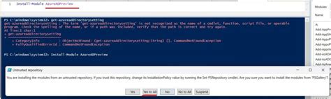 get azureaddirectorysetting not recognized azure lessons