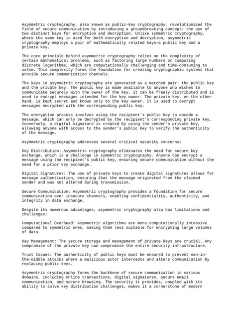 Assymetric Cryptography Pdf Public Key Cryptography Key