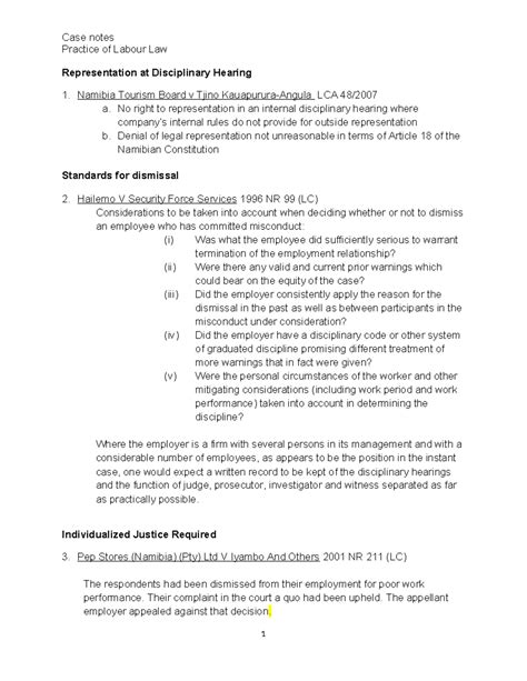 Case Notes Labour Law Representation At Disciplinary Hearings Lca