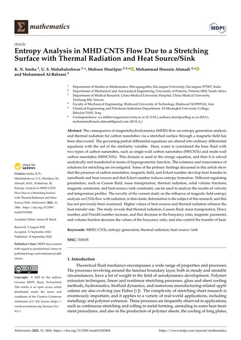 Pdf Entropy Analysis In Mhd Cnts Flow Due To A Stretching Surface With Thermal Radiation And