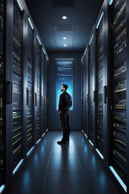 professional overseeing data center server racks premium ai generated